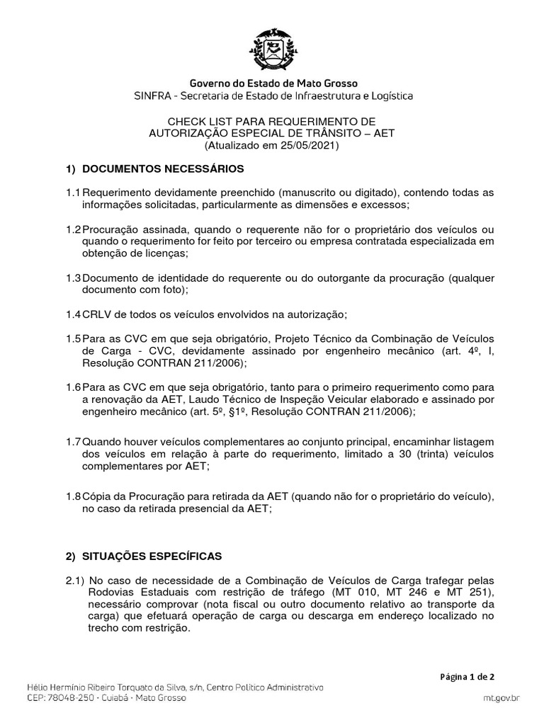 Checklist AET: documentos necessários para requerer autorização ...