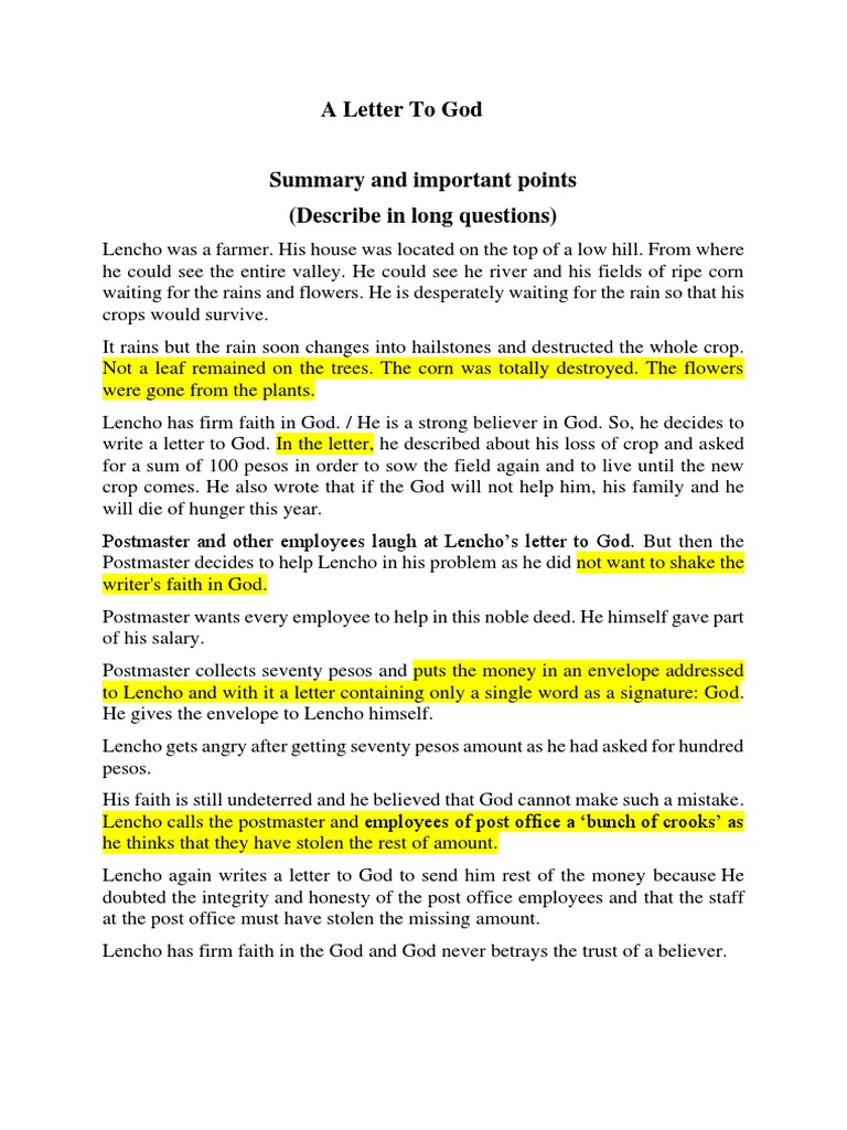 A Letter To God | PDF | Agriculture