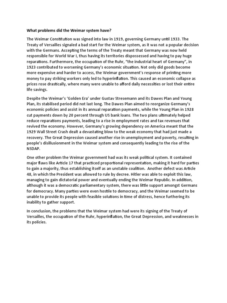 IB History - Problems With The Weimar | PDF | Weimar Republic | World ...