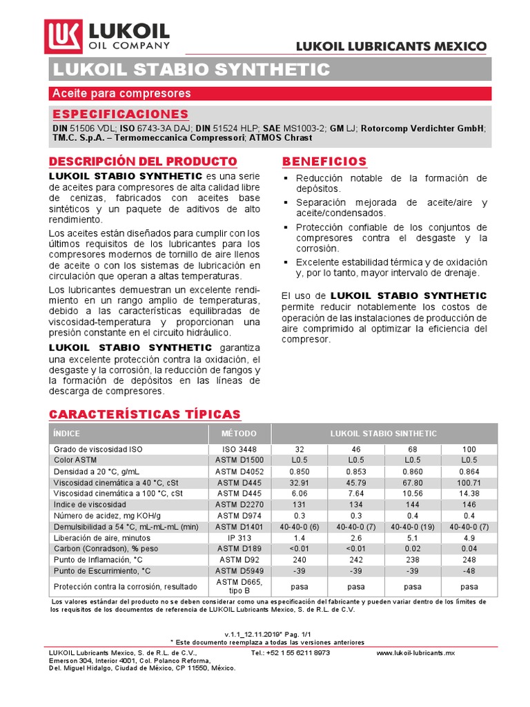 Lukoil Stabio Synthetic - Esp | PDF | Lubricante | Gases