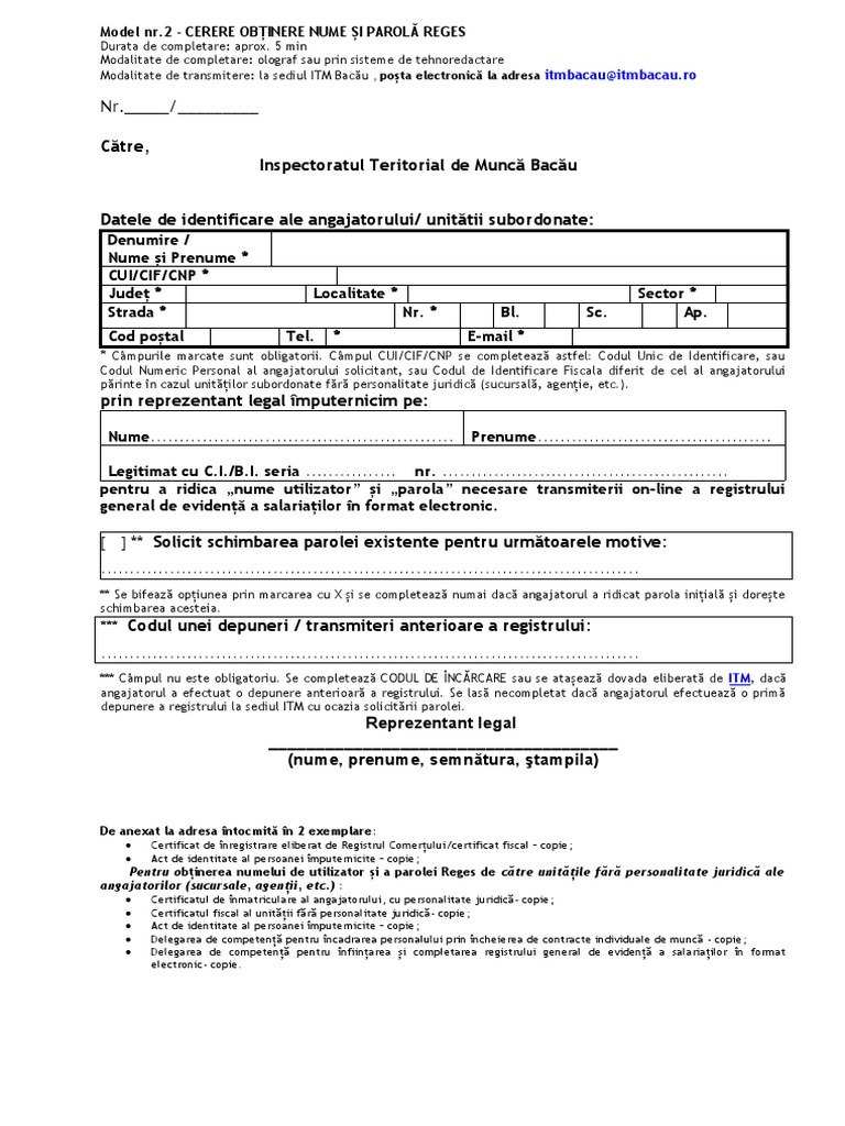Model Nr. 2 - Cerere Obtinere Nume Si Parola Reges | PDF