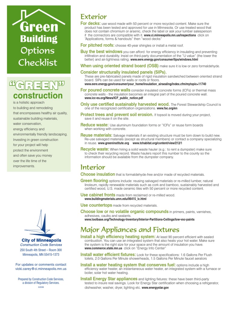 "Green": Options Checklist | PDF | Surface Runoff | Green Building
