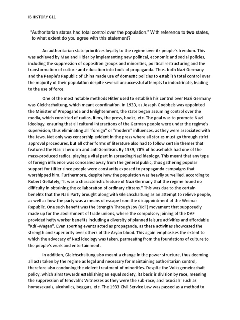 IB History - Authoritarian States Hitler & Mao Essay | PDF | Mao Zedong ...