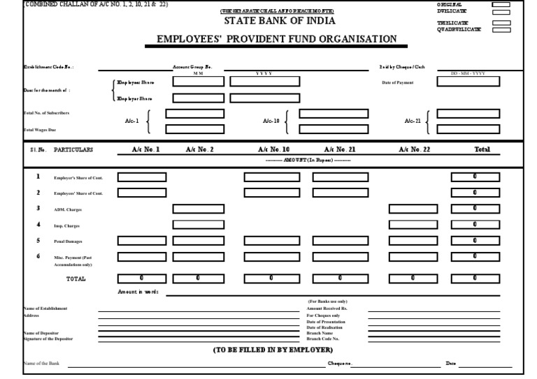Combined Challan for Provident Fund Payments | PDF | Cheque | Services ...