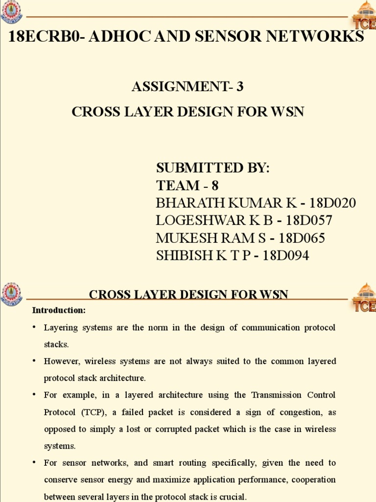 18Ecrb0-Adhoc and Sensor Networks: Assignment - 3 Cross Layer Design For WSN | PDF | Wireless ...
