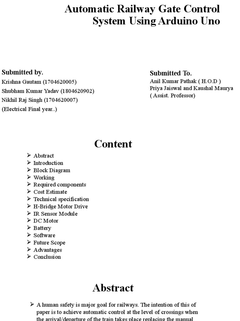 Automatic Railway Gate Control System Using Arduino Uno Presentation Pdf Electric Motor