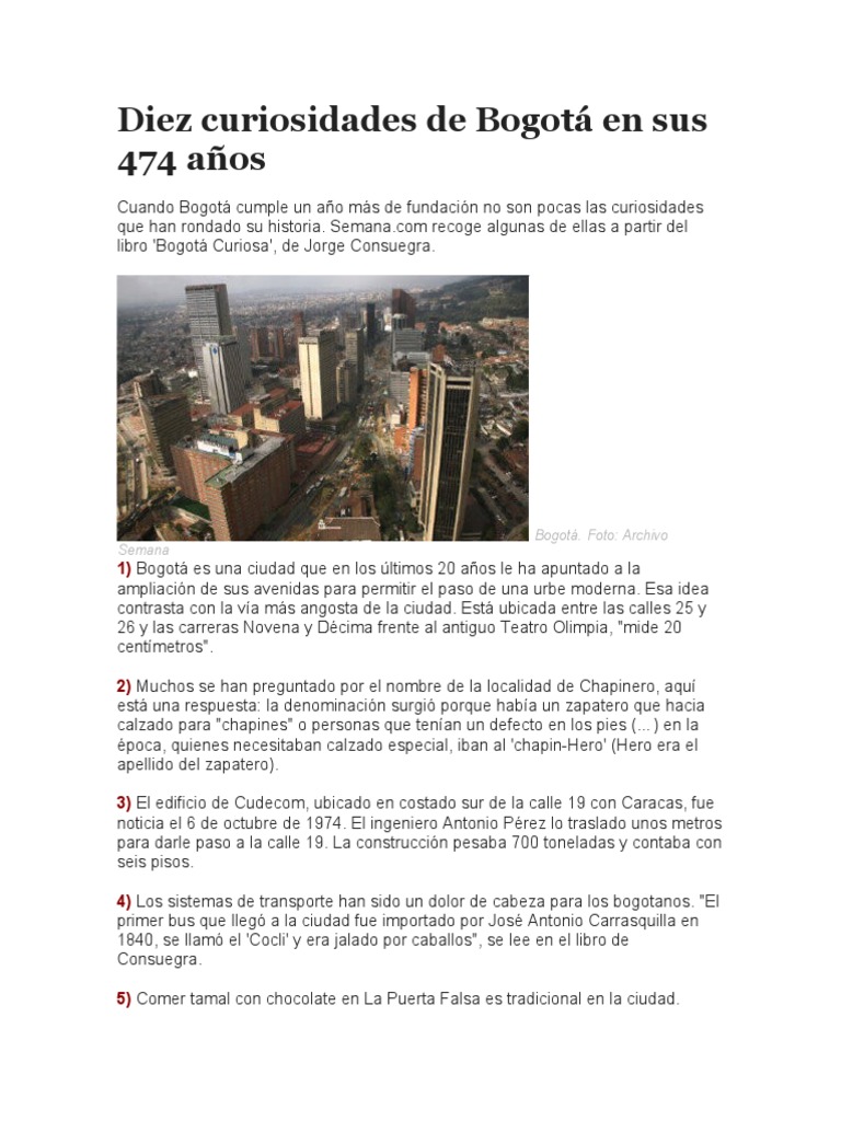 Diez Curiosidades de Bogotá | PDF | Bogotá