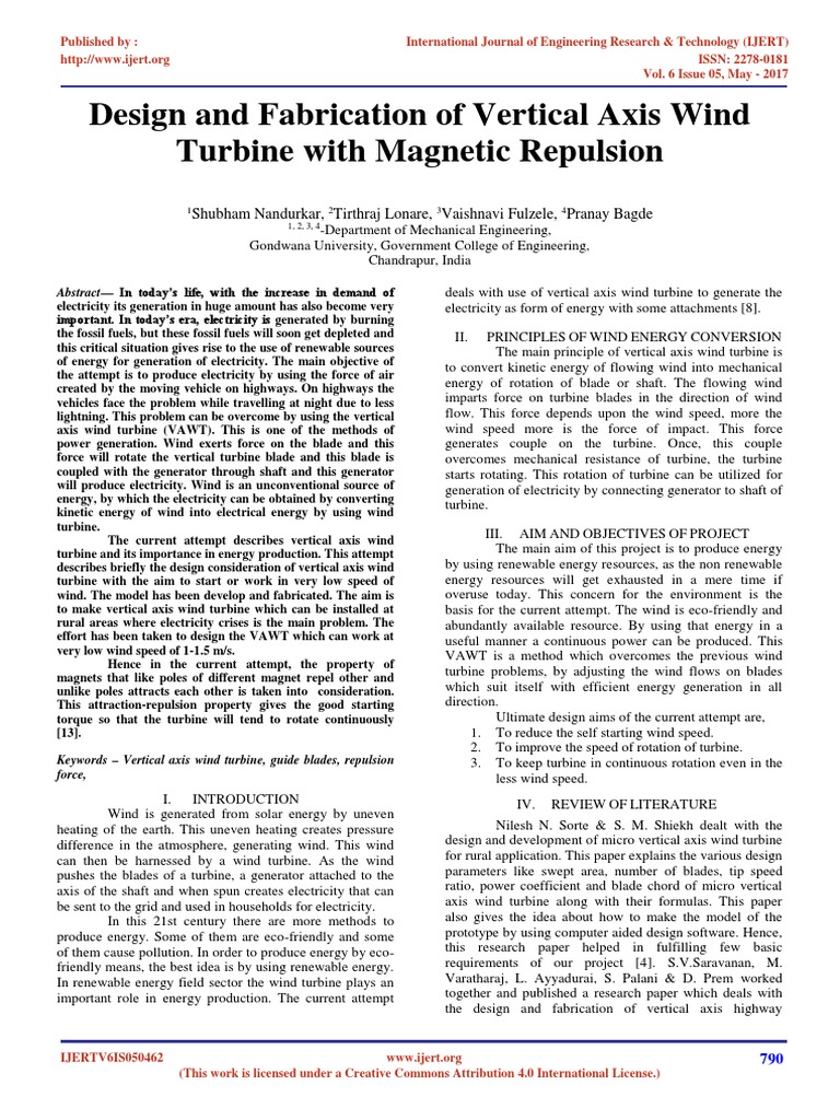 Design and Fabrication of Vertical Axis Wind Turbine With Magnetic ...