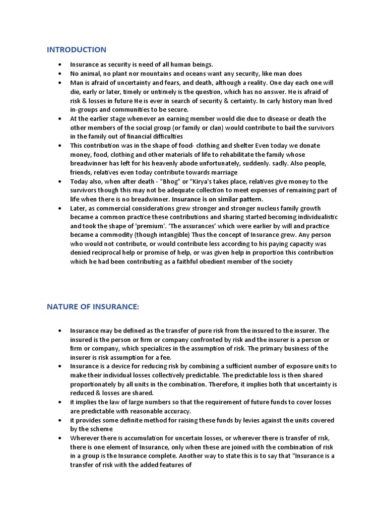 Module 1 Introduction of Insurance | PDF | Insurance | Risk