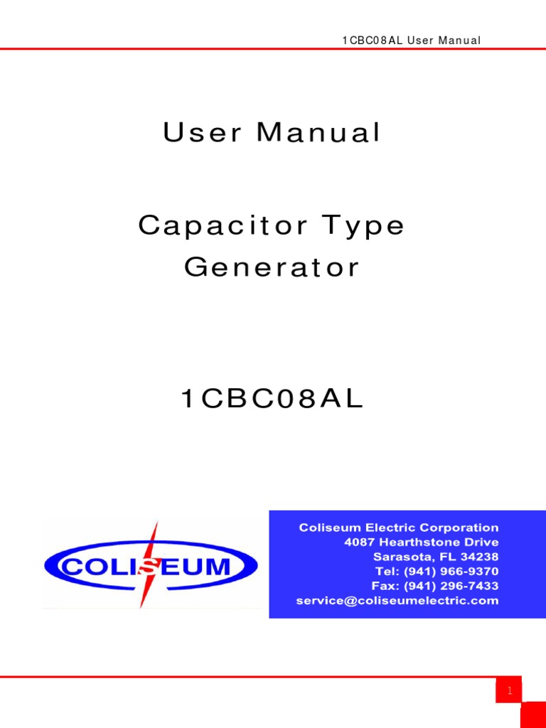 User Manual Capacitor Type Generator | PDF | Electric Generator | Capacitor