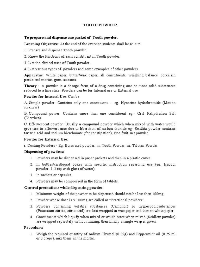 Tooth Powder | PDF | Chemical Compounds | Materials