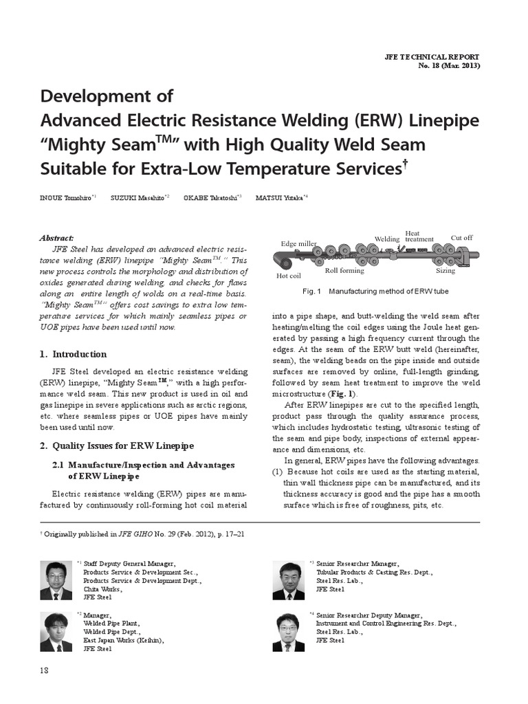 Development of Advanced Electric Resistance Welding Linepipe JFE Steel ...