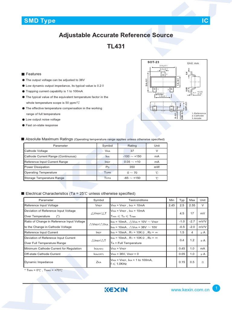 Adjustable Accurate Reference Source TL431: SMD Type IC | PDF | Amplifier | Electronic Circuits