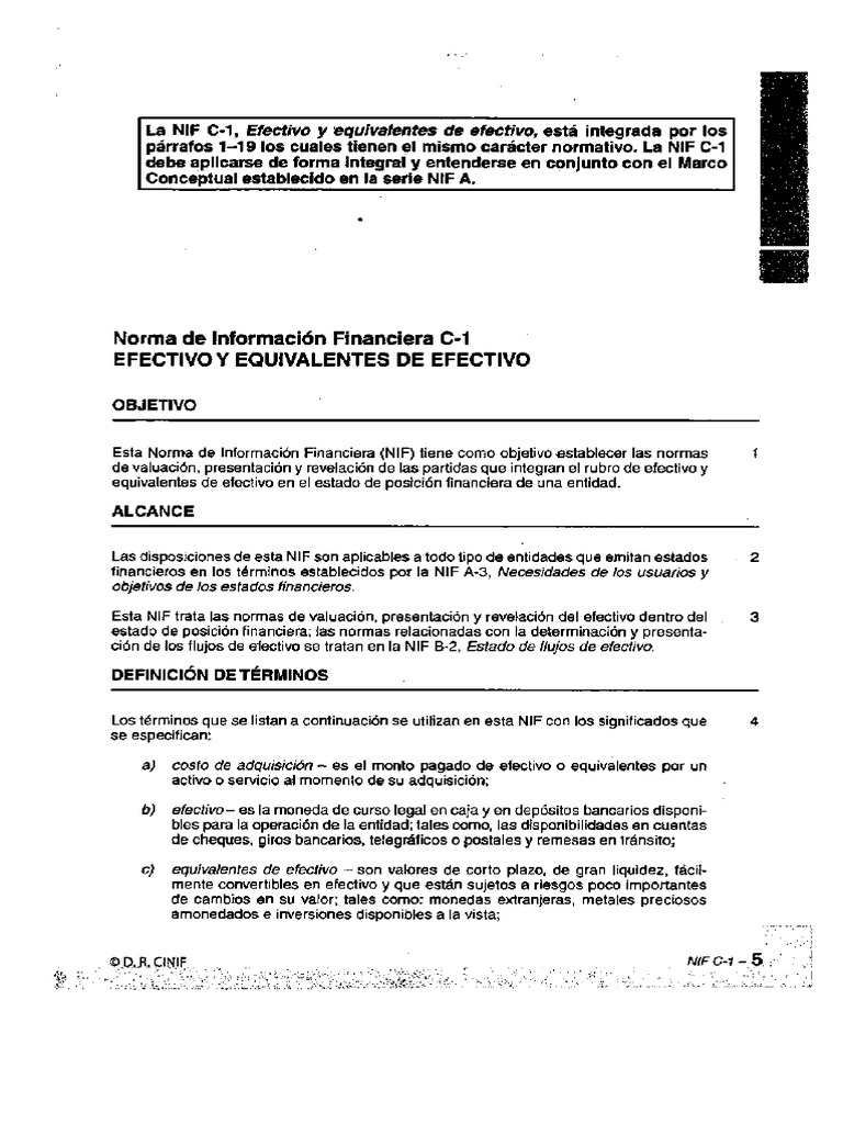 NIF C-1 Efectivo | PDF | Efectivo | Estado de flujo de efectivo