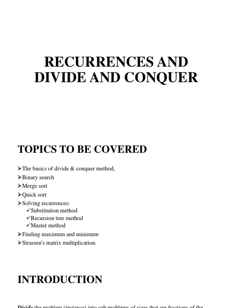 Divide and Conquer Algorithms Overview | PDF | Recurrence Relation ...