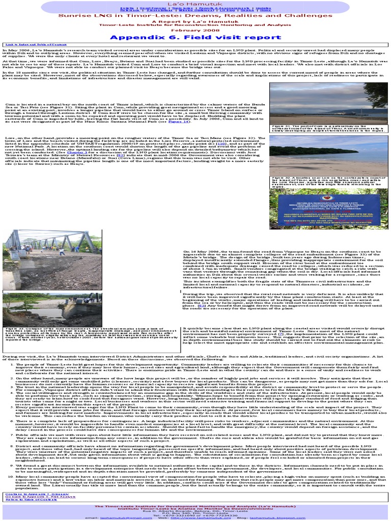 Appendix 6. Field Visit Report | PDF | East Timor | Road