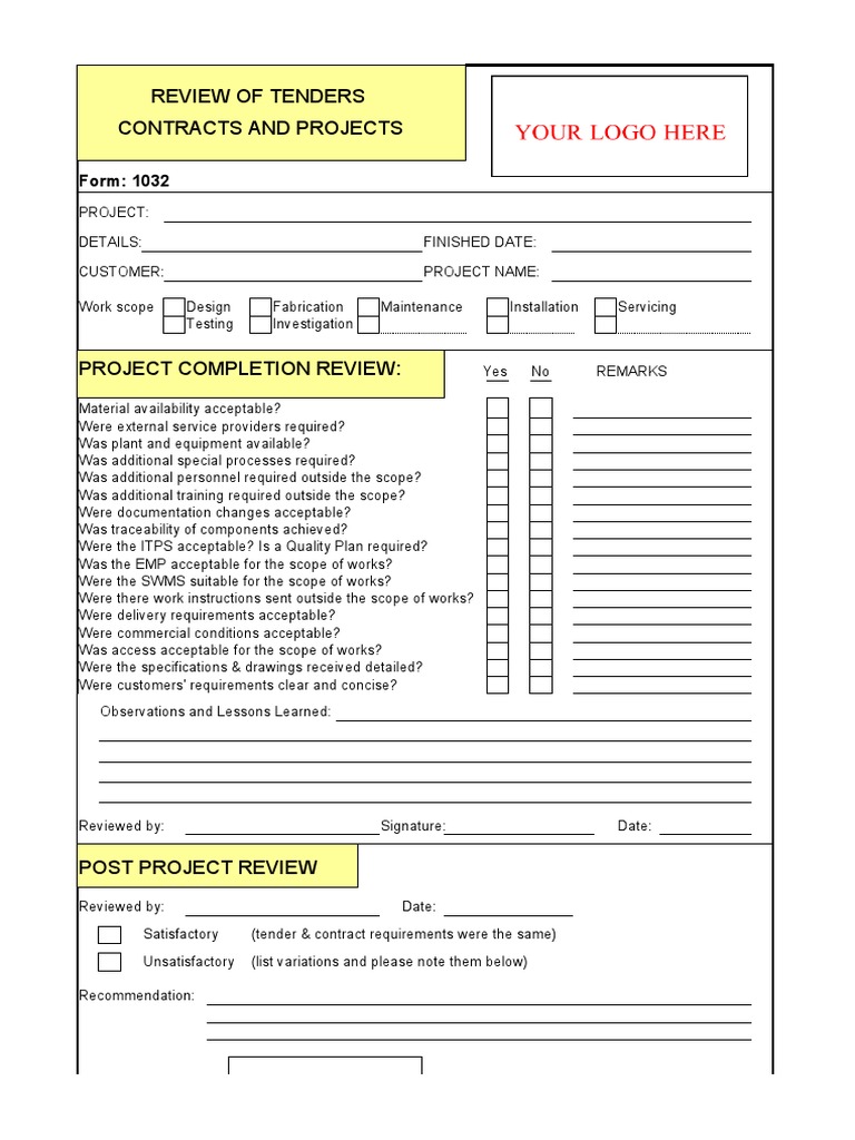 Review of Tenders Contracts and Projects: Form: 1032 | PDF