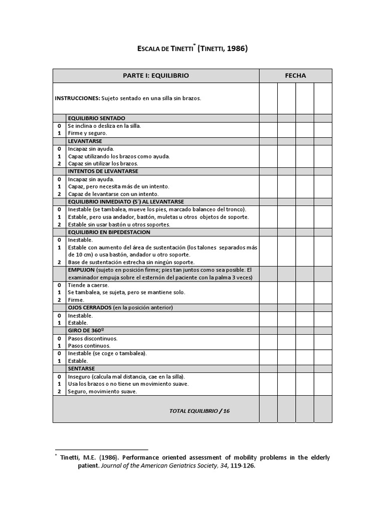 Escala Equilibrio y Marcha Tinnetti | PDF