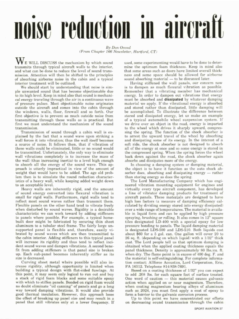 Noise Reduction in Aircraft | PDF | Sound | Liquids