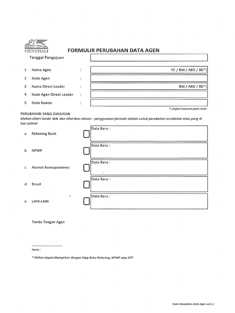 Formulir Perubahan Data Agen Ver1.2 | PDF