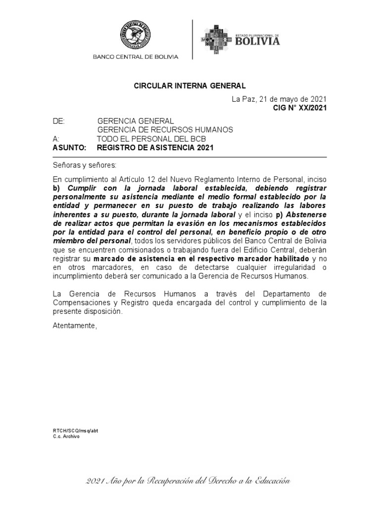 Circular Interna General Marcados 2021 | PDF