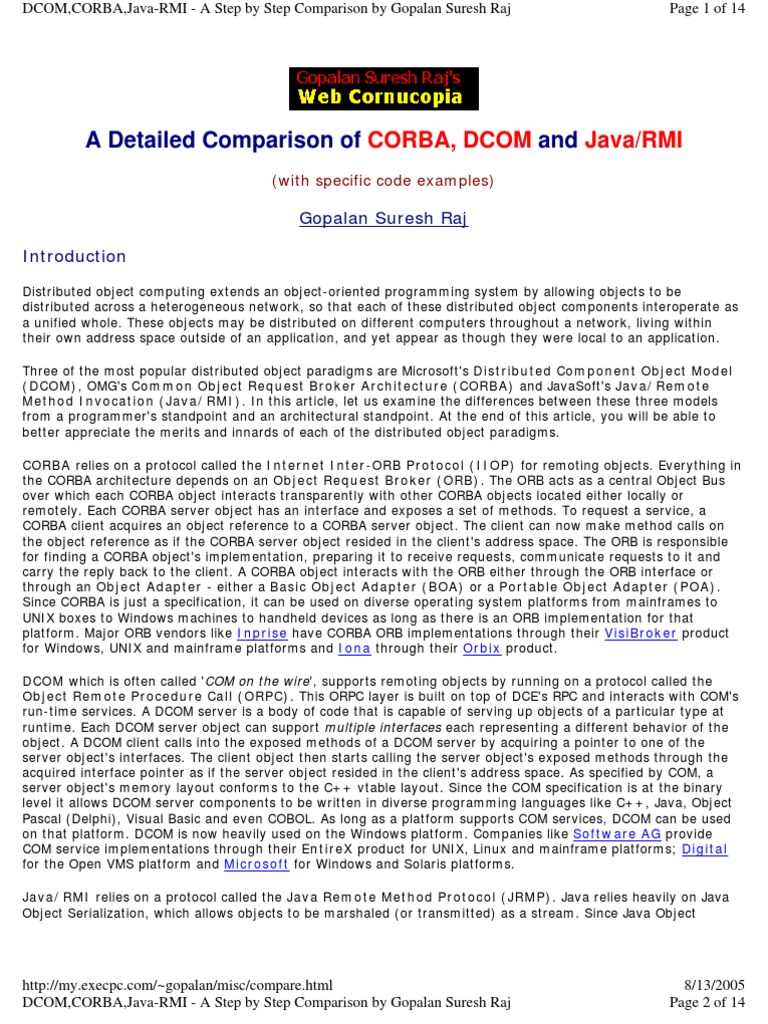 A Detailed Comparison Of Corba Dcom And Java Rmi Pdf Component Object Model Common Object