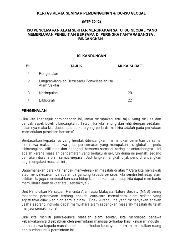Kertas Kerja Seminar Pembangunan Alam Sekitar | PDF
