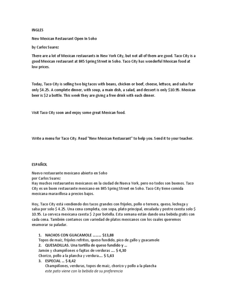 Menú de Taco City en Soho | PDF | Taco | Tortilla