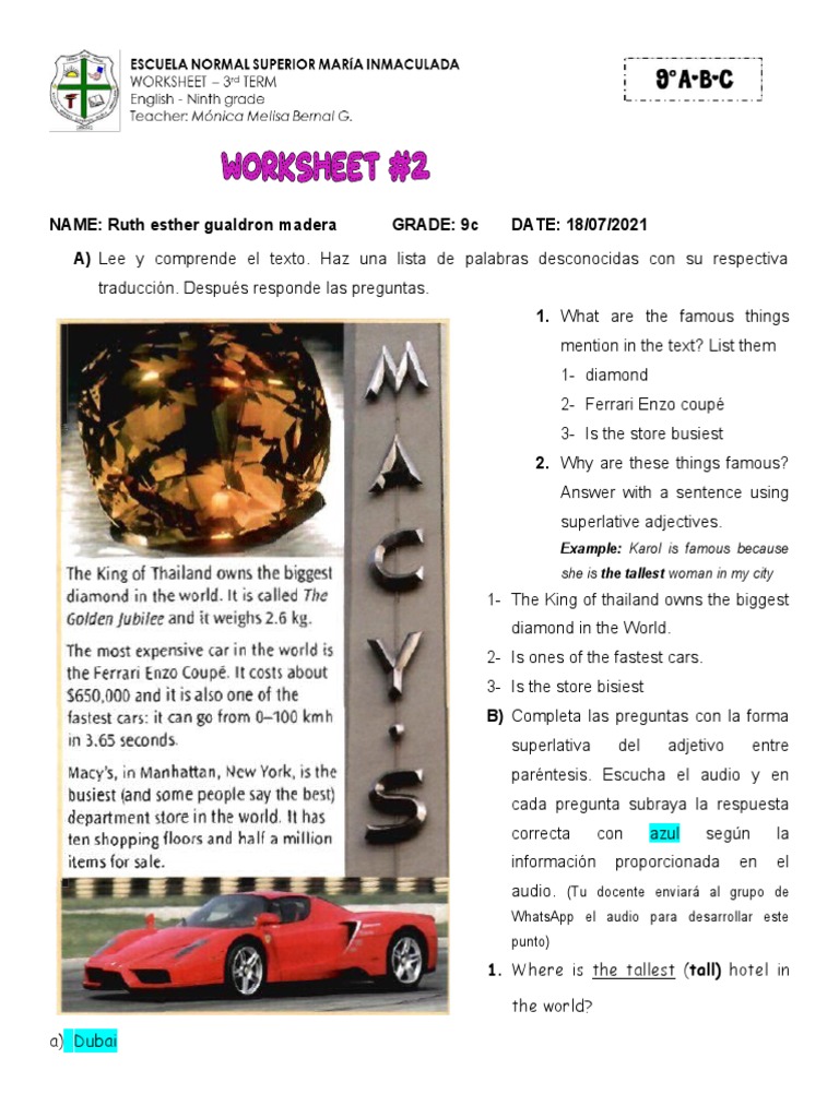 9° Worksheet #2 - ThirdTerm | PDF | Linguistics | Language Mechanics