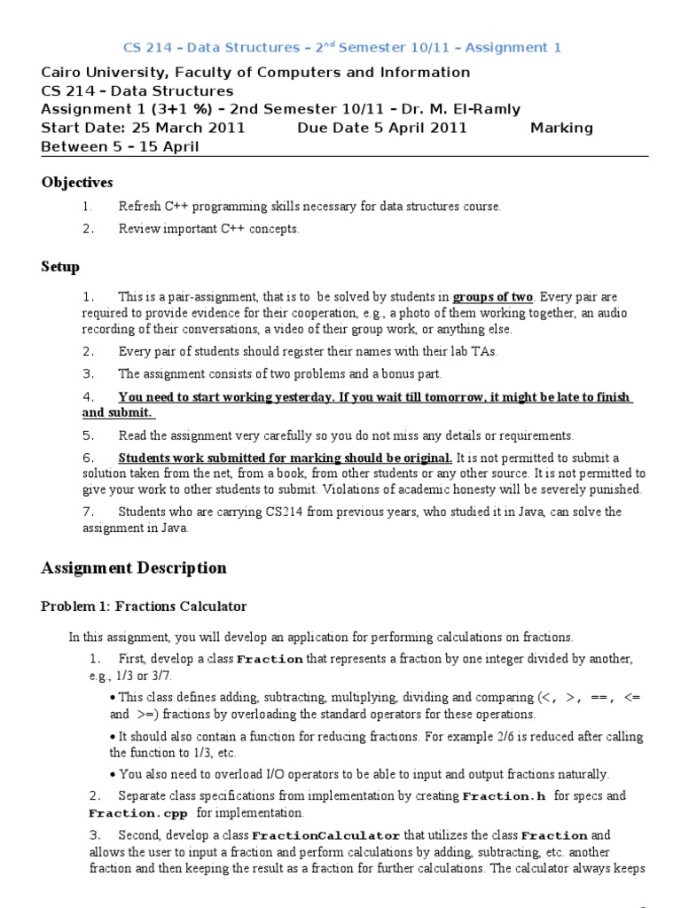 Objectives: Assignment Description | PDF | Class (Computer Programming ...