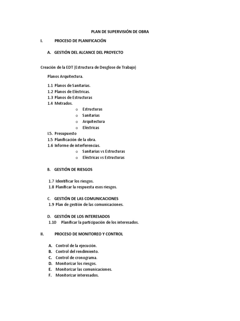 PLAN DE SUPERVISIÓN DE La OBRA | PDF
