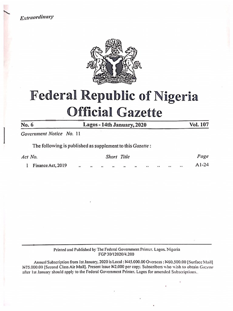 Finance Act 2019 Official Gazette | PDF
