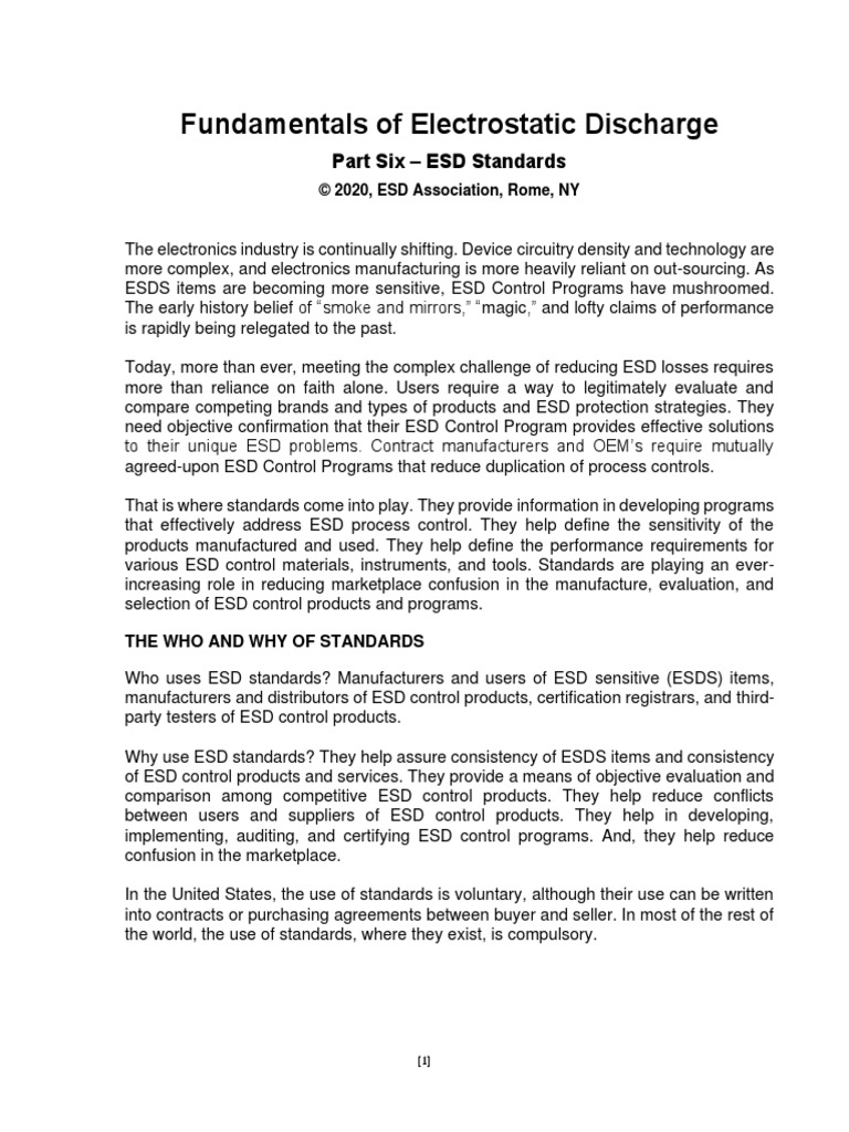 Fundamentals of Electrostatic Discharge: Part Six - ESD Standards | PDF | Electrostatic ...