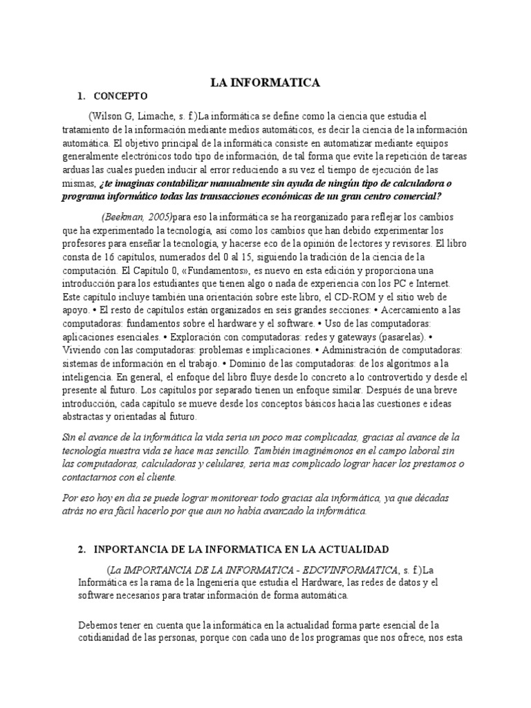 La Informatica | PDF | Ciencia y Tecnología | Edad de información