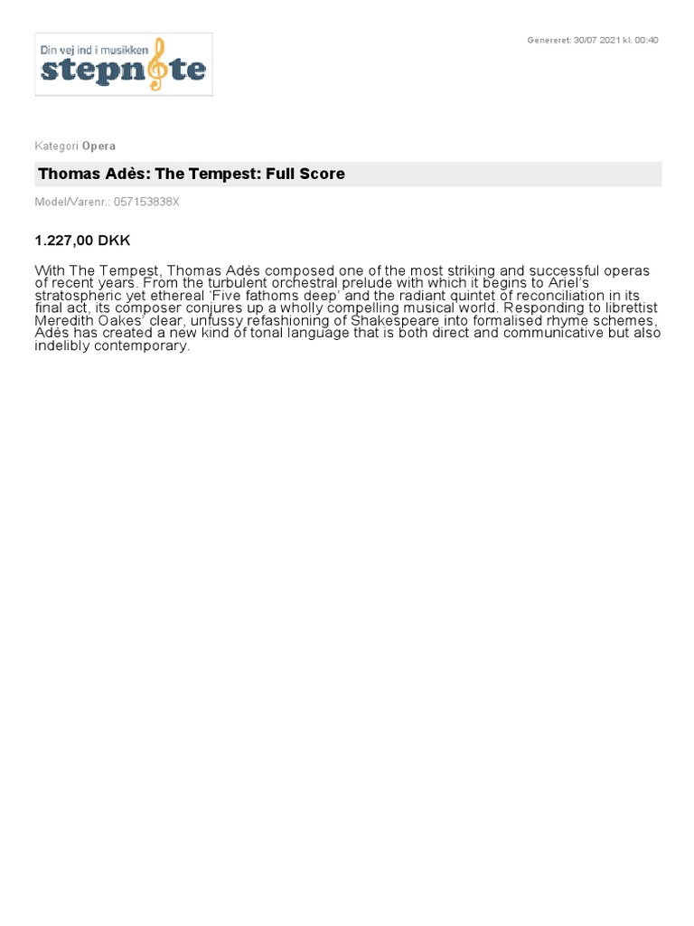 Thomas Adès: The Tempest: Full Score: Kategori Opera | PDF | Art