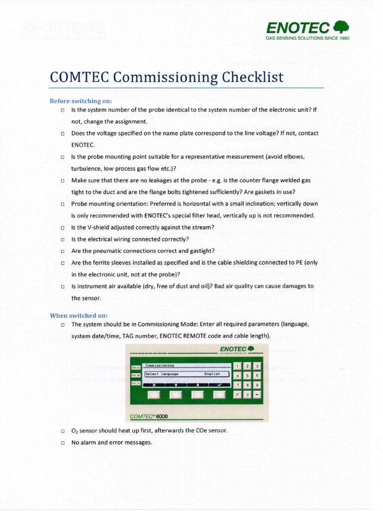 COMTEC Commissioning Checklist | PDF