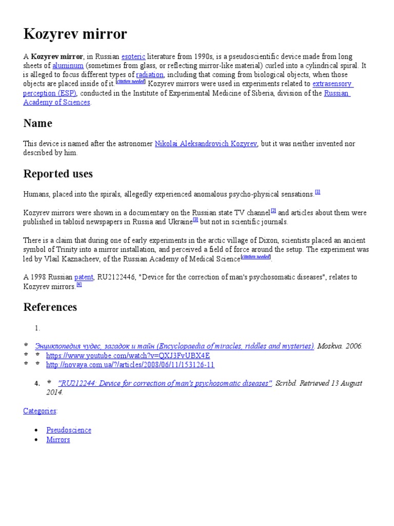 Kozyrev Mirror - WP | PDF