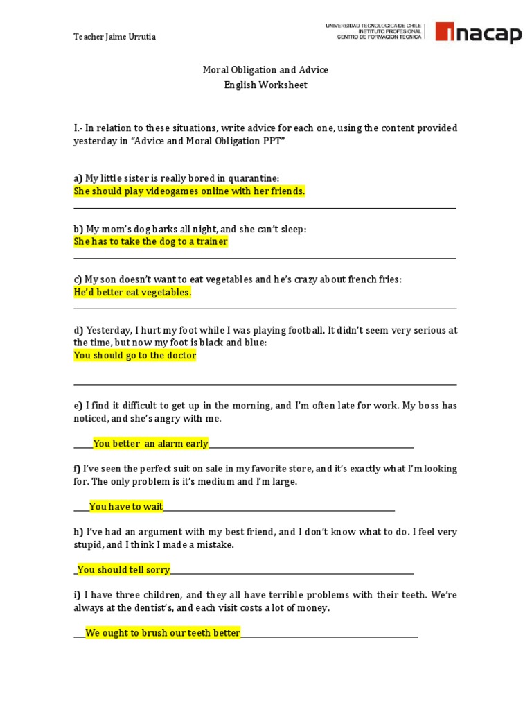 Moral Obligation Worksheet | PDF