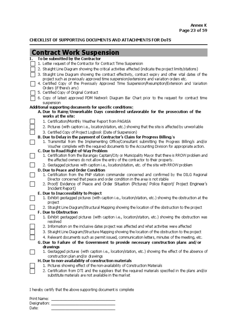 Contract Work Suspension Checklist | PDF | Business