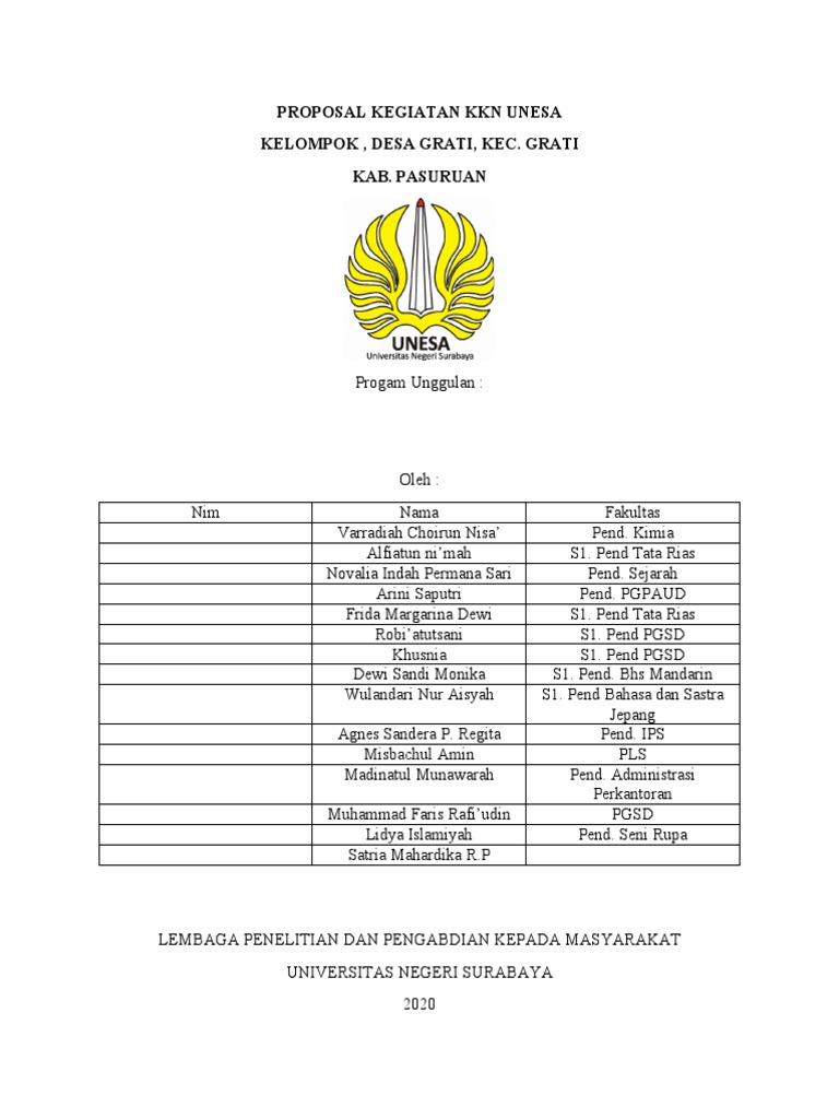 Proposal Kegiatan KKN Unesa | PDF