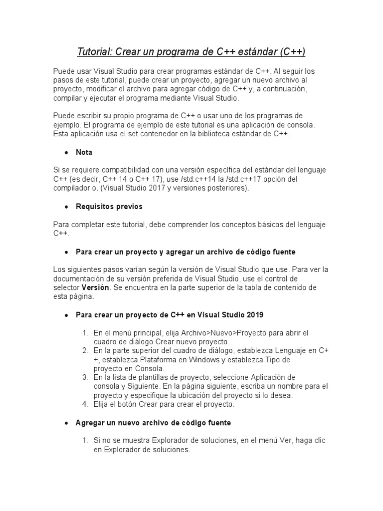 Crear un programa en C++ con Visual Studio | PDF | C ++ | Microsoft ...