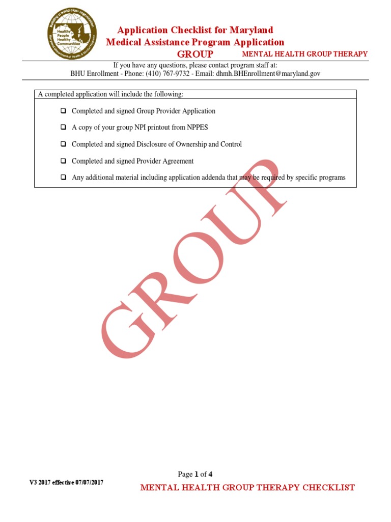 Group: Application Checklist For Maryland Medical Assistance Program ...