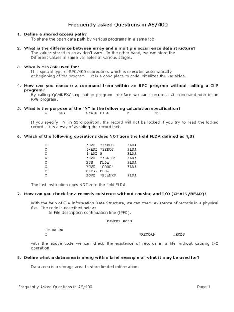 Frequently Asked Questions in AS/400 | PDF | Ibm Rpg | C (Programming Language)