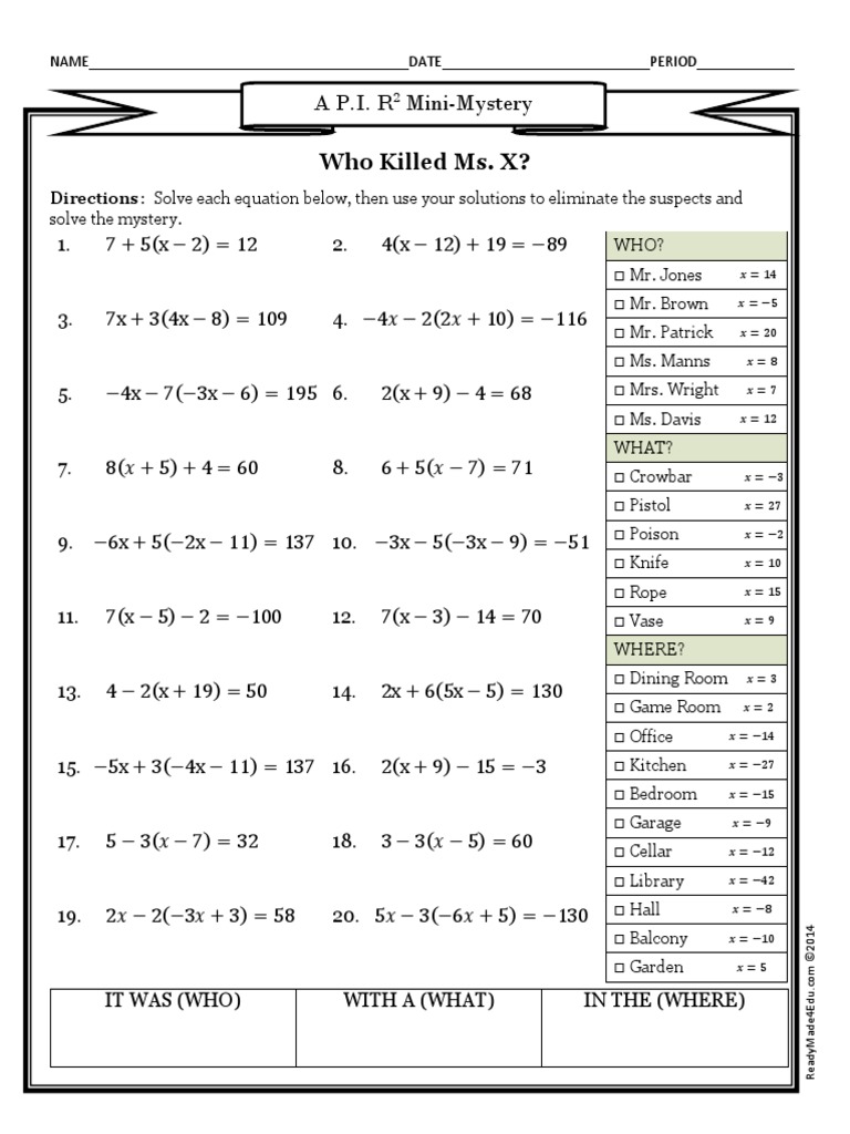 Who Killed Ms. X?: A P.I. R Mini-Mystery | PDF | Teaching Mathematics