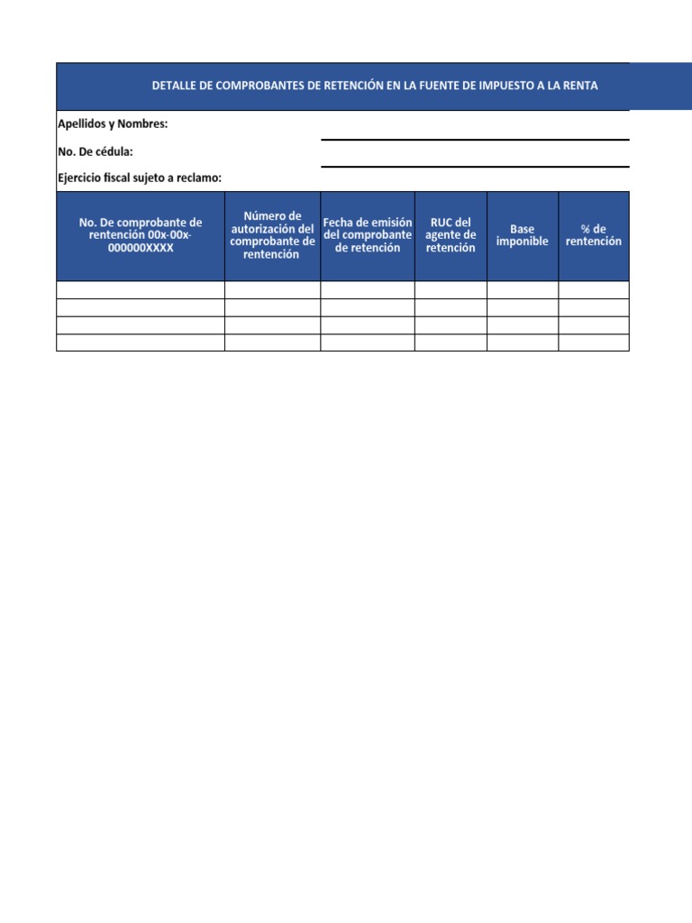Detalle de Comprobantes de Retención en La Fuente de Impuesto A La ...