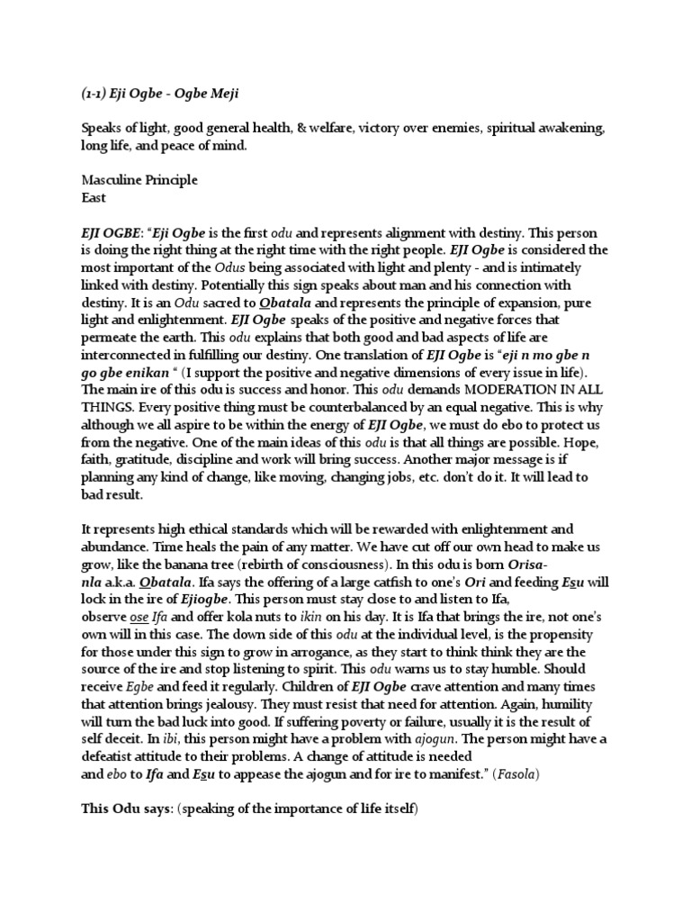IFA Divination - Odu Meji | PDF | Anger | Sacrifice