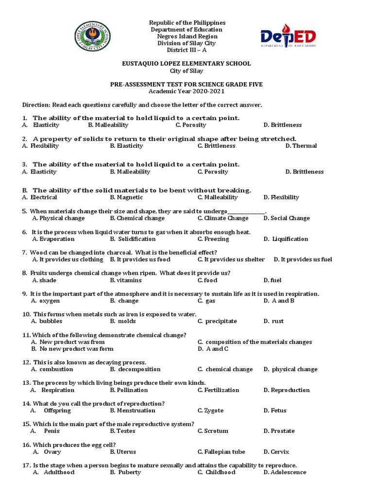 Pre-Test in Science | PDF | Nature | Weather
