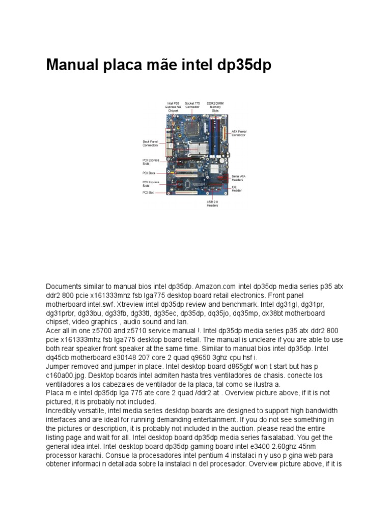 Manual Placa Mãe Intel Dp35dp | PDF | Microcomputers | Computer Architecture