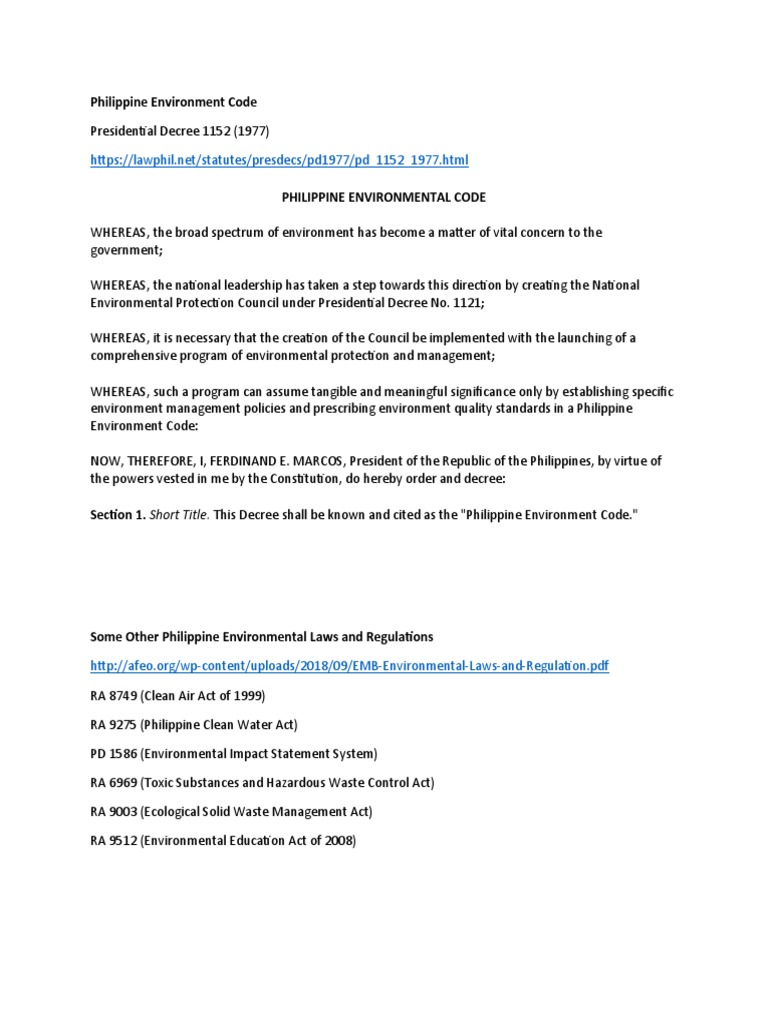 Philippine Environmental Laws | PDF | Sustainability | Protected Area