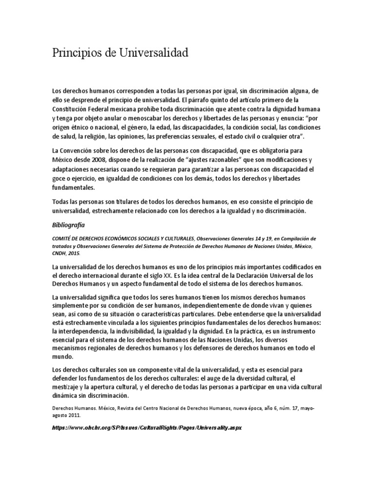 Principios de Universalidad | PDF | Derechos humanos | Discriminación
